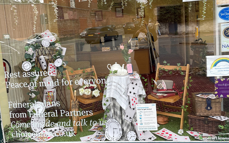 Afternoon Tea Week Window Display - Exeter & District Funeral Services