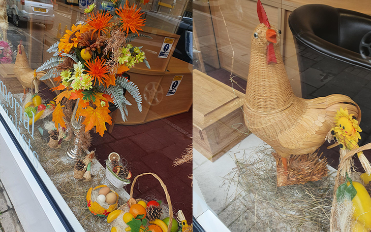 Harvest Festival window display - James Hawes & Goodchild Funeral Directors