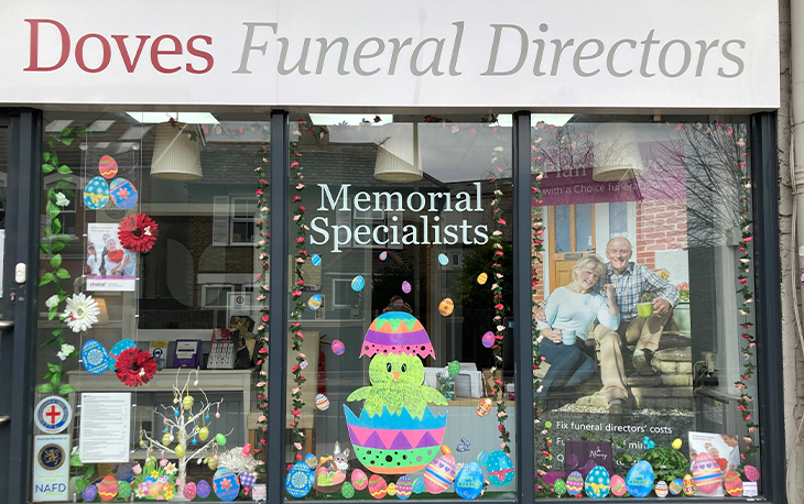 Easter window display - Doves Funeral Directors